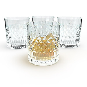 Aged & Charred Old Fashioned Whiskey Glasses Set of 4 - Premium Crystalline Bourbon Glass - Scotch Glasses Sophisticated Design - Elegant Gift Box