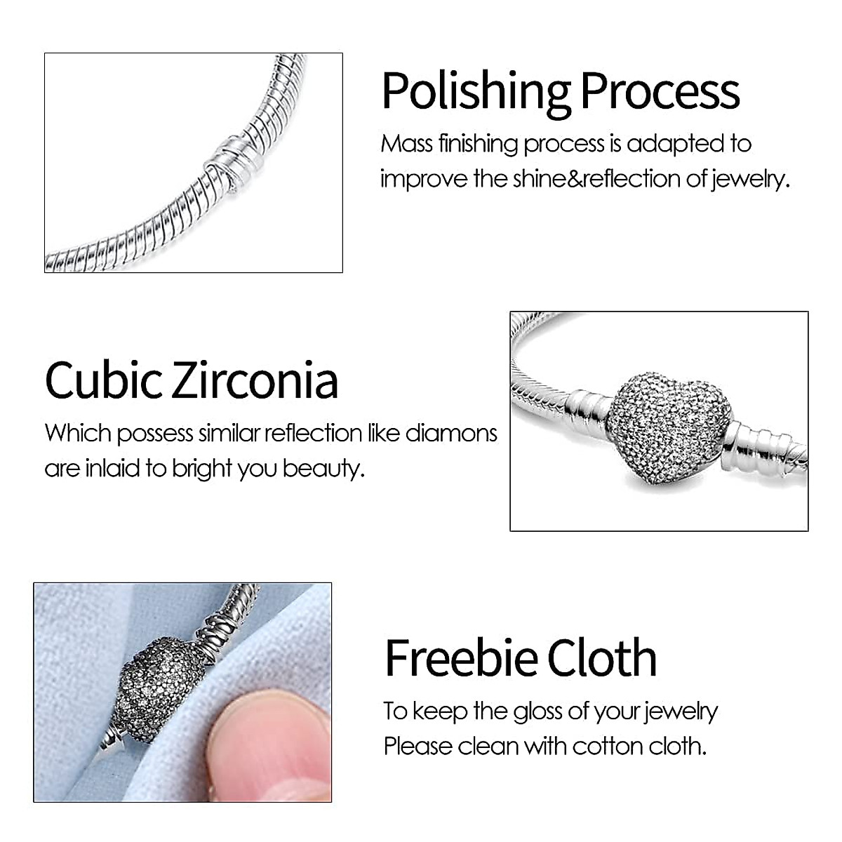 KUNSIR Snake Chain Charm Bracelets for Charm 925 sterling silver Jewelry Bracelet Fits Any Charm Gift for Women