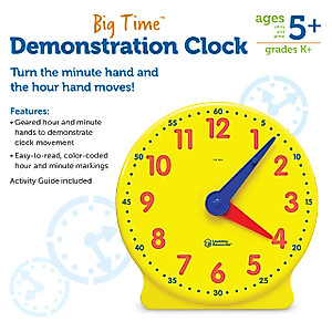 Learning Resources Big Time Learning Clock, Analog Clock, Homeschool, 12 Hour, Basic Math Development, Ages 5+