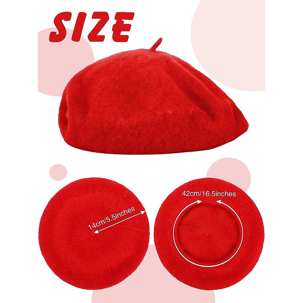3 Pieces Beret Hat French Style Beanie Cap Solid Color Winter Hat for Women and Girls Casual Use (Black, Beige, Red)