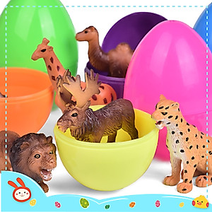 Fun Little Toys 12PCS Easter Eggs Prefilled Wild Animal Figures Surprise Plastic Easter Eggs Basket Stuffers