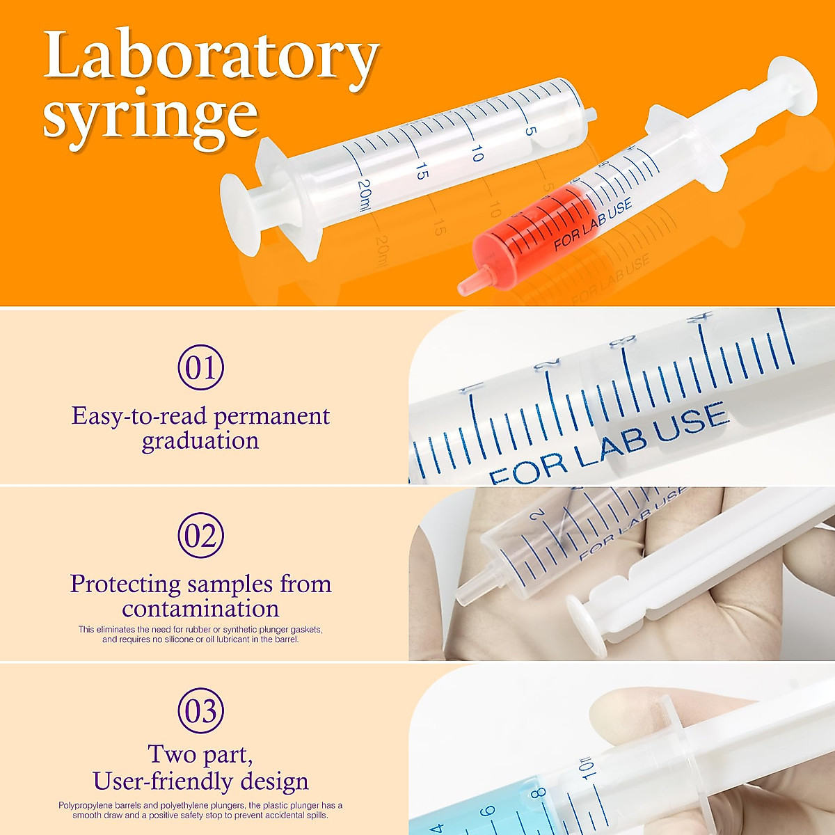 20 PCS 20 ml Plastic Syringe with Measurement, Slip Tip and No Rubber Plunger Small Syringe for for Scientific Lab Injection, Refilling, Measuring Liquids, Oil or Glue Applicator