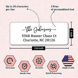 Personalized Return Address Labels Simple - Set of 240 Elegant Custom Mailing Labels for Envelopes, Self Adhesive Flat Sheet Rectangle Personalized Name Stickers (White)