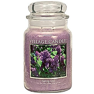 Village Candle Fresh Cut Peony Large Glass Apothecary Jar Scented Candle, 21.25 oz, Light Pink & Spring Lilac, Large Glass Apothecary Jar Scented Candle, 21.25 oz, Purple