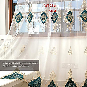 SLOW SOUL 2 Panels European Luxury Curtains Velvet Embroidered Tulle for Living Room Kitchen Bedroom Sheer Curtain with Rod Pocket Teal Green 50W X 84L inch