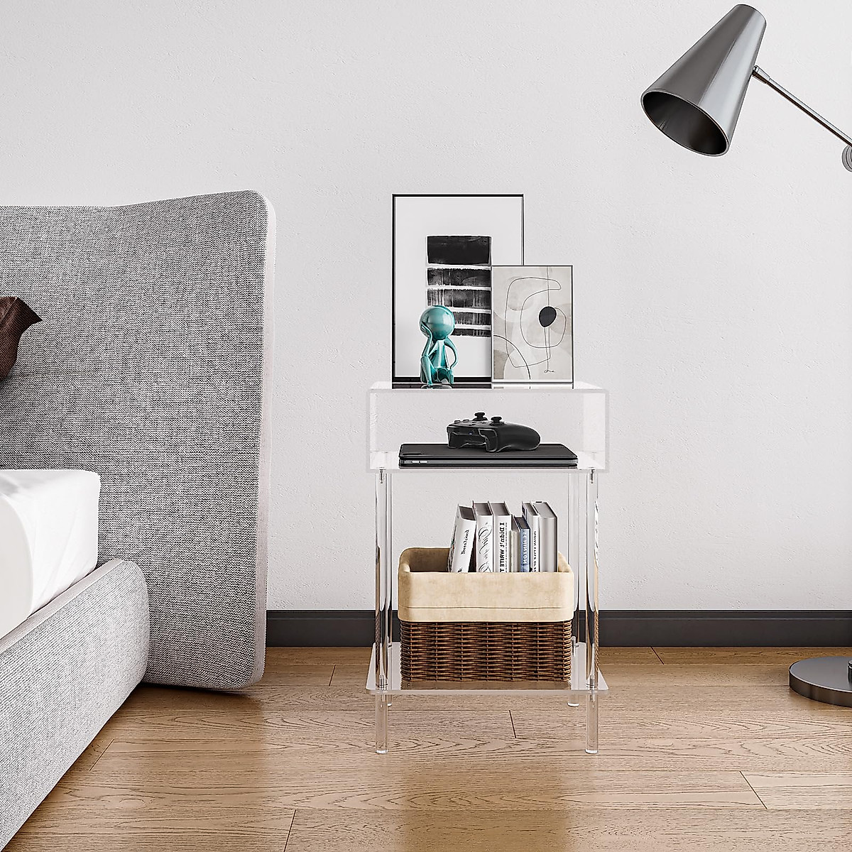 Aquiver Acrylic Nightstand - Modern Bedside Table with Open Storage - Small Side Table/End Table for Bedroom, 2 Tier, 15.6'' L x 11.6'' W x 23.4'' H