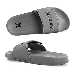 Hurley Naia Slides for Girls and Boys, Slip-On Kids Slippers with Adjustable Strap, Kid's Sandals for Indoor and Outdoor, Adjustable Sporty Slides for Kids, Eva Footbed Shower Slides, Grey