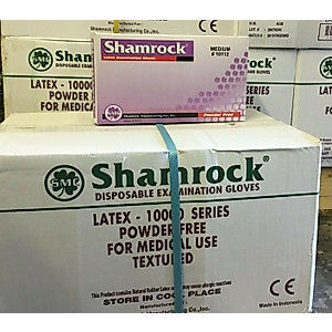 Shamrock 10112 Textured Surface Latex Exam Gloves, Box, 1000, Gloves, Medium
