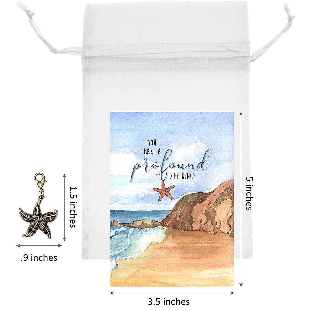 Smiling Wisdom - Bulk 10 Gift Sets - The Starfish Story - You Make a Profound Difference Employee Appreciation Greeting Card and Bronze Charm Keepsakes (10 Charms)