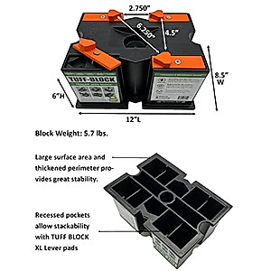 TUFF-Block by Dock N Stow Trailer Jack Blocks for RV Camper, 5th Wheel, Boat | Works w/Any Tongue Jack, Post, Scissor Stabilizer or Foot (Round or Square) | Stand Supports 10,000 lbs | Orange Stops