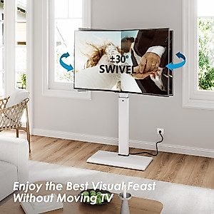 FITUEYES Floor TV Stand with Power Outlet for 26-65 Inch TVs, Swivel TV Stand with Mount Height Adjustable with Iron Base, TV Stand for Bedroom, Living Room Hold Up to 88 lbs, White