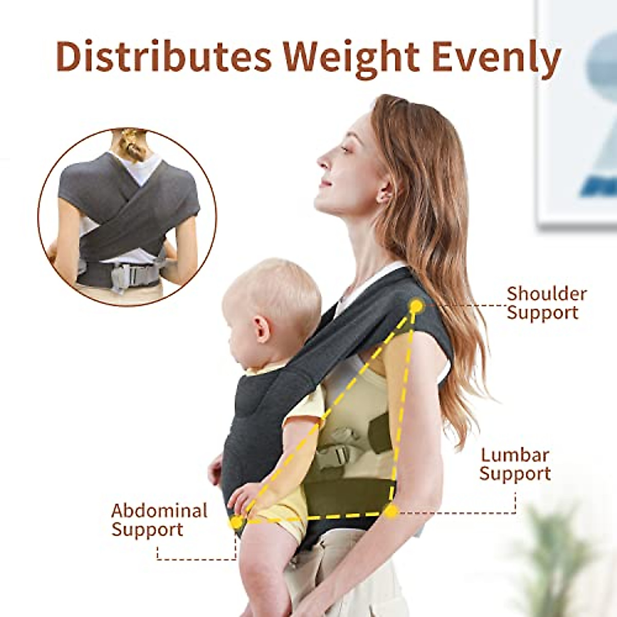 Newborn Carrier, MOMTORY Baby Carrier(7-25lbs), Cozy Baby Wrap Carrier, with Hook&Loop for Easily Adjustable, Soft Fabric, Deep Grey