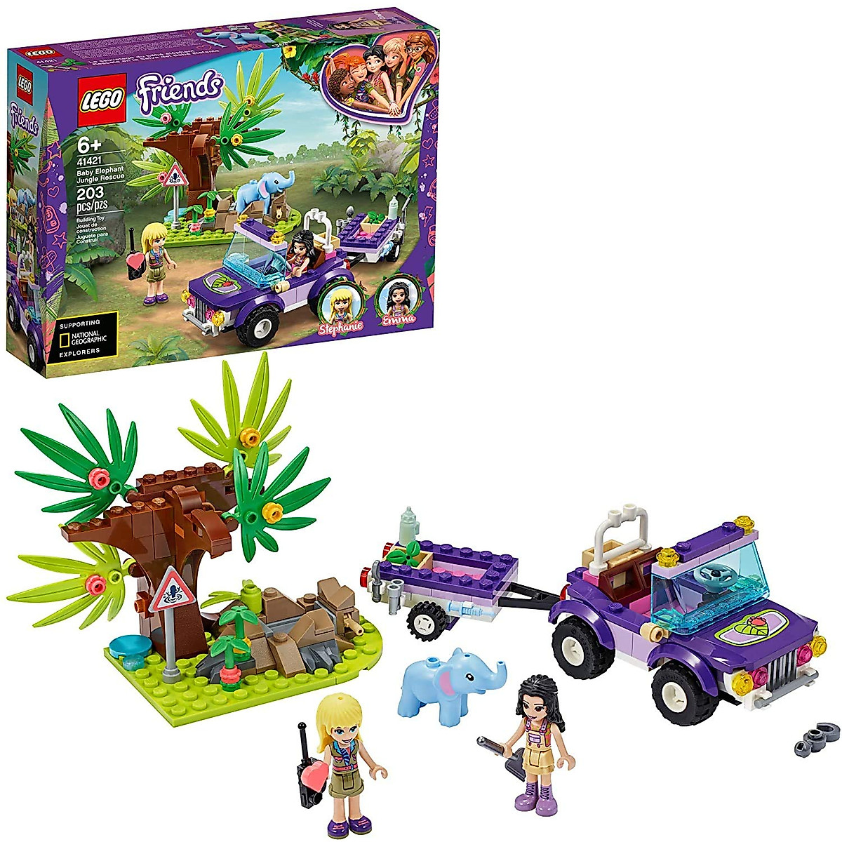 LEGO Friends Baby Elephant Jungle Rescue 41421 Adventure Building Kit; Animal Rescue Playset That Comes with a Toy Truck and Trailer, Plus Friends Emma and Stephanie (203 Pieces)