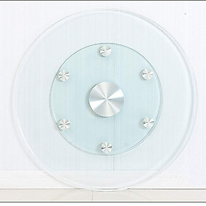 Hermsi 80 cm (30 inch) Extra-Large Lazy Susan Turntable, Round Tempered Glass Tabletop Rotating Serving Tray for Dining Table, Anti-tilt Auxiliary Wheels