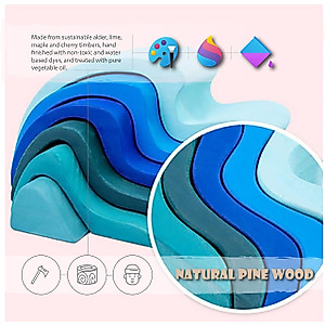 moderngenic 'Four Elements' Rainbow X-Large Rainbow Blocks, Wooden Toys for Kids, Geometric Building Puzzle, Volcano/House Educational Set