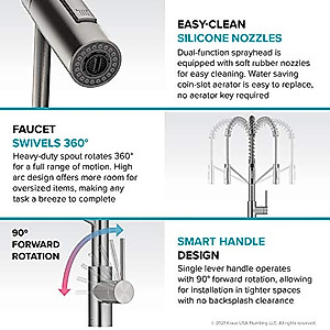 KRAUS Oletto Commercial Style Single Handle Pull Down Kitchen Faucet with QuickDock Top Mount Installation Assembly in Spot Free Antique Champagne Bronze, KPF-2631SFACB