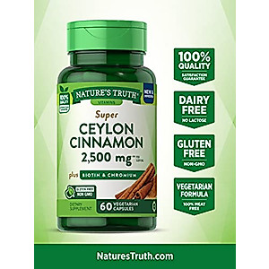 Ceylon Cinnamon Capsules | 2500mg | 60 Count | Vegetarian, Non-GMO & Gluten Free Supplement | Plus Chromium and Biotin | by Nature's Truth