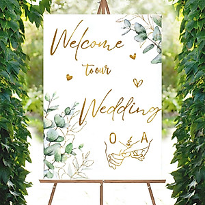 Wedding Welcome Signs Welcome to Our Wedding Signs Mirror Decals for Wedding Party Entry DIY A to Z Letter Stickers for Just Married Welcome Sign Decoration Mr and Mrs Decals for Photo Backdrop(Gold