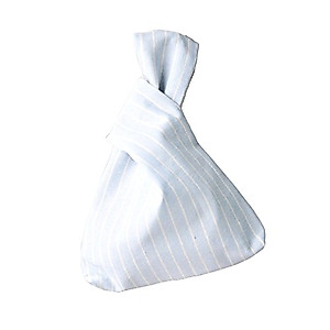 Chezi Women's Stripes Pattern Cotton Knot Bag Small Size Canvas Tote (light blue)