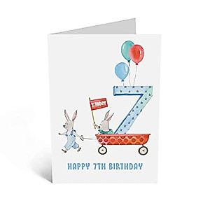 Rabbit Birthday Card for Kids - 7th Birthday Card for Girls and Boys - Age 7 - Bunny Greeting Card for Son Daughter Granddaughter Grandson - Brother or Sister Birthday Card - Central 23