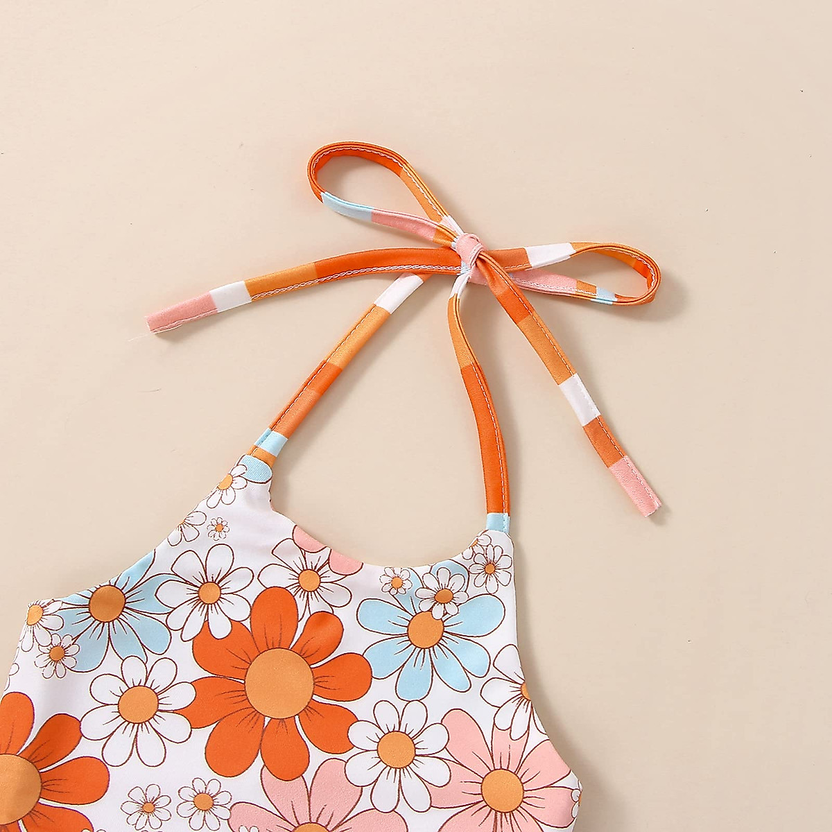 BOIBOKOKO Kid Baby Girl Summer Clothes Spaghetti Straps Floral Tank Top Rainbow Flared Pants Bell Bottom Outfit (Colorful, 6-12 Months)