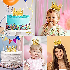 30 Pcs Gold Butterfly Cake Decoration with 6 Pcs Gold Crown Cake Topper, Mini Crowns Small Crown with 3D Butterfly Wall Decors for Coronas Para Flower Bouquets Decor for Flower Arrangements