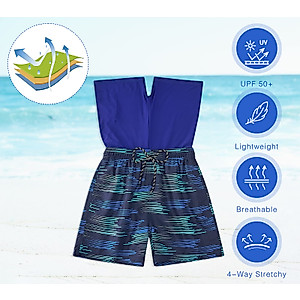 Cozople Boys Swimming Trunk with Boxer Brief Liner UPF Swim Shorts Compression Stretchy Bathing Suits Blue Grass Boardshorts Quick Dry Swimwear Size 10-12