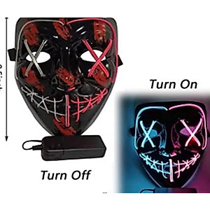 Wlevzzor Halloween LED Scary Mask Cosplay Costume Light up Purge Mask EL Wire Mask for Festival Party Halloween Gifts LED Mask (Ice Blue+Pink)