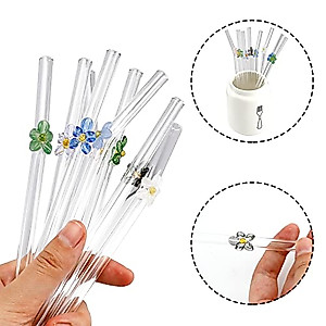 8 PCS Glass Straws with Design Reusable Straws with 2 Cleaning Brush Colorful Glass Straws Shatter Resistant Bar Accessories for Cocktail, Smoothies, Milkshakes, Juice (2 Styles)