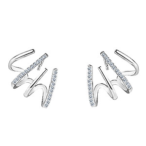 Claw Earrings Cuff for Women,Zircon Needle Ear Cuffs Wrap Stud Earrings,Minimalist Trendy Dainty Ear Wrap Piercing Claw Earrings (B Silver)