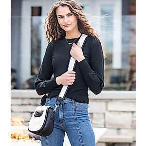 KEDZIE Crossbody Bag for Women Fireside Camden Mini Messenger in Vegan Leather Faux Shearling Handbag Shoulder Bag with Adjustable Strap - Ivory