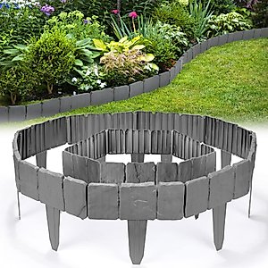 50 Pcs Garden Edging Borders Plastic Landscape Edging Imitation Stone Effect Fence Grey Flower Bed Edging Decorative Lawn Fence Borders for DIY Outdoor Patio Balcony Yard Walkway Landscaping