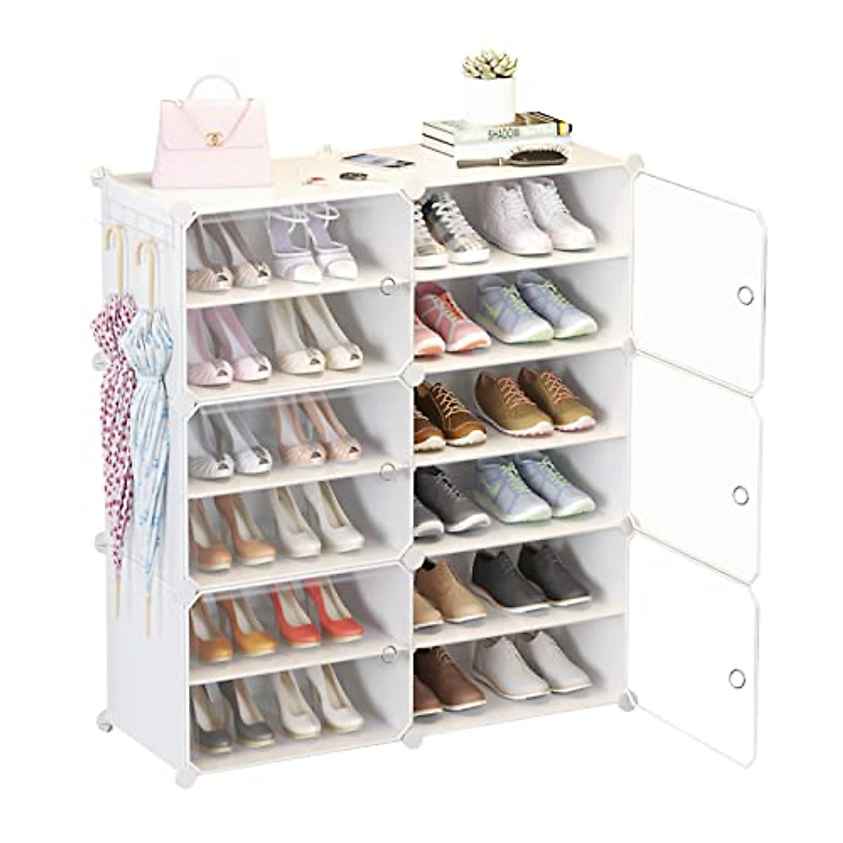 Jomifin Shoe Rack Storage Cabinet with Doors, Portable Shoes Organizer,Expandable Standing Rack, Storage Boots,Slippers,Shoes for Closet Hallway Bedroom Entryway (White)