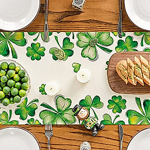 Artoid Mode Green Shamrock Bushes St. Patrick's Day Table Runner, Seasonal Spring Holiday Kitchen Dining Table Decoration for Indoor Outdoor Home Party Decor 13 x 72 Inch