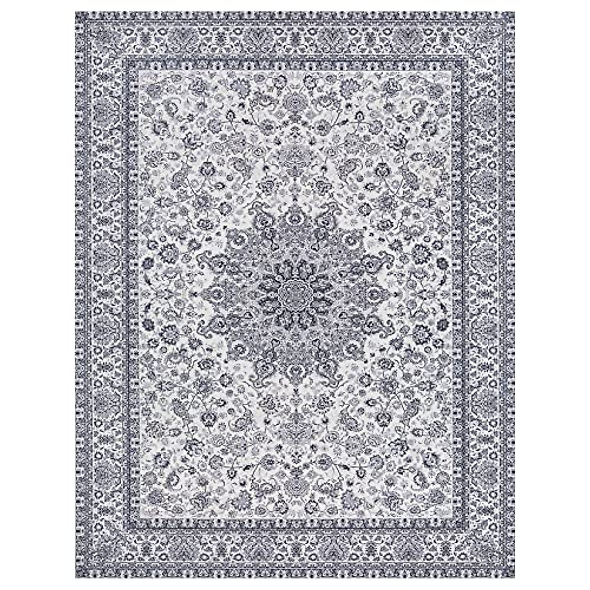 Area Rug Living Room Rugs: 8x10 Oriental Persian Floral Distressed Carpet Large Machine Washable Indoor Non Slip Carpets for Under Dining Table Farmhouse Bedroom Nursery Home Office Grey Blue