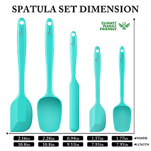 HOTEC Food Grade Silicone Rubber Spatula Set Kitchen Utensils for Baking, Cooking, and Mixing High Heat Resistant Non Stick Dishwasher Safe BPA-Free Set of 5 Aqua Skay