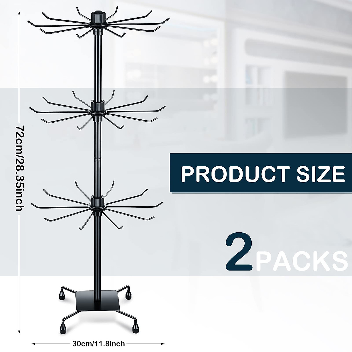 BBTO 2 Pcs Rotating Display Stand Jewelry Display Rack with Hooks Metal Earrings Stand for Vendors Necklace Bracelet Selling(Black,28.35 x 11.81 Inch)