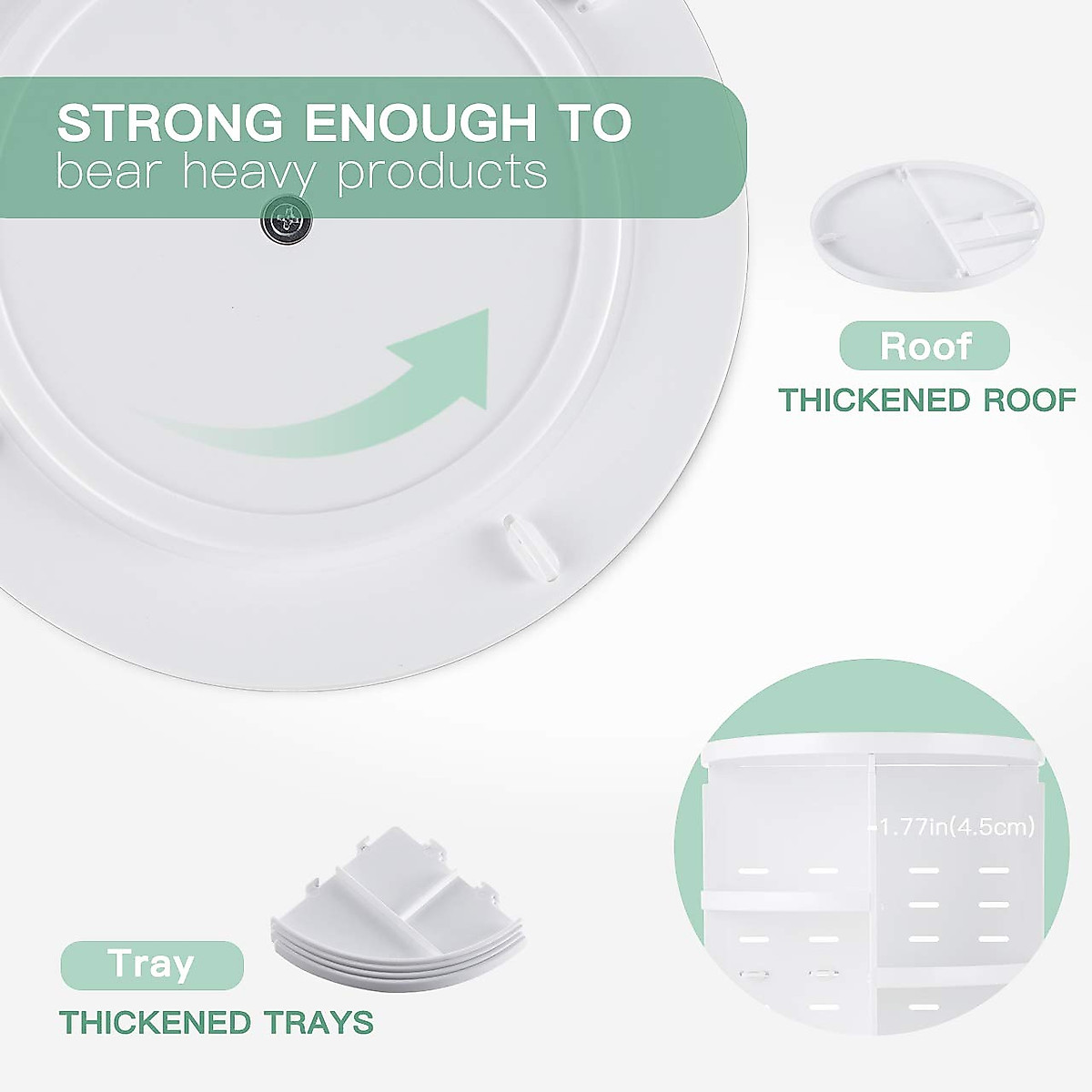 seinlife 360 Rotating Makeup Organizer,DIY Adjustable Spinning Holder,Foldable Cosmetic Storage Display box,Large Capacity Make up Caddy Shelf,Fits Countertop Vanity and Bathroom (WHITE)