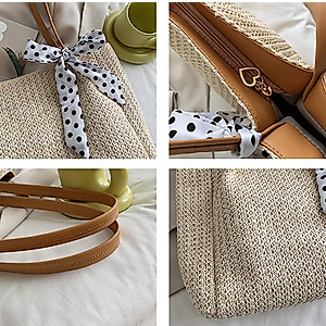 Obosoyo Straw Bags for Women Beach Bags Bowknot Shoulder Bags Straw Purse Summer Woven Bags