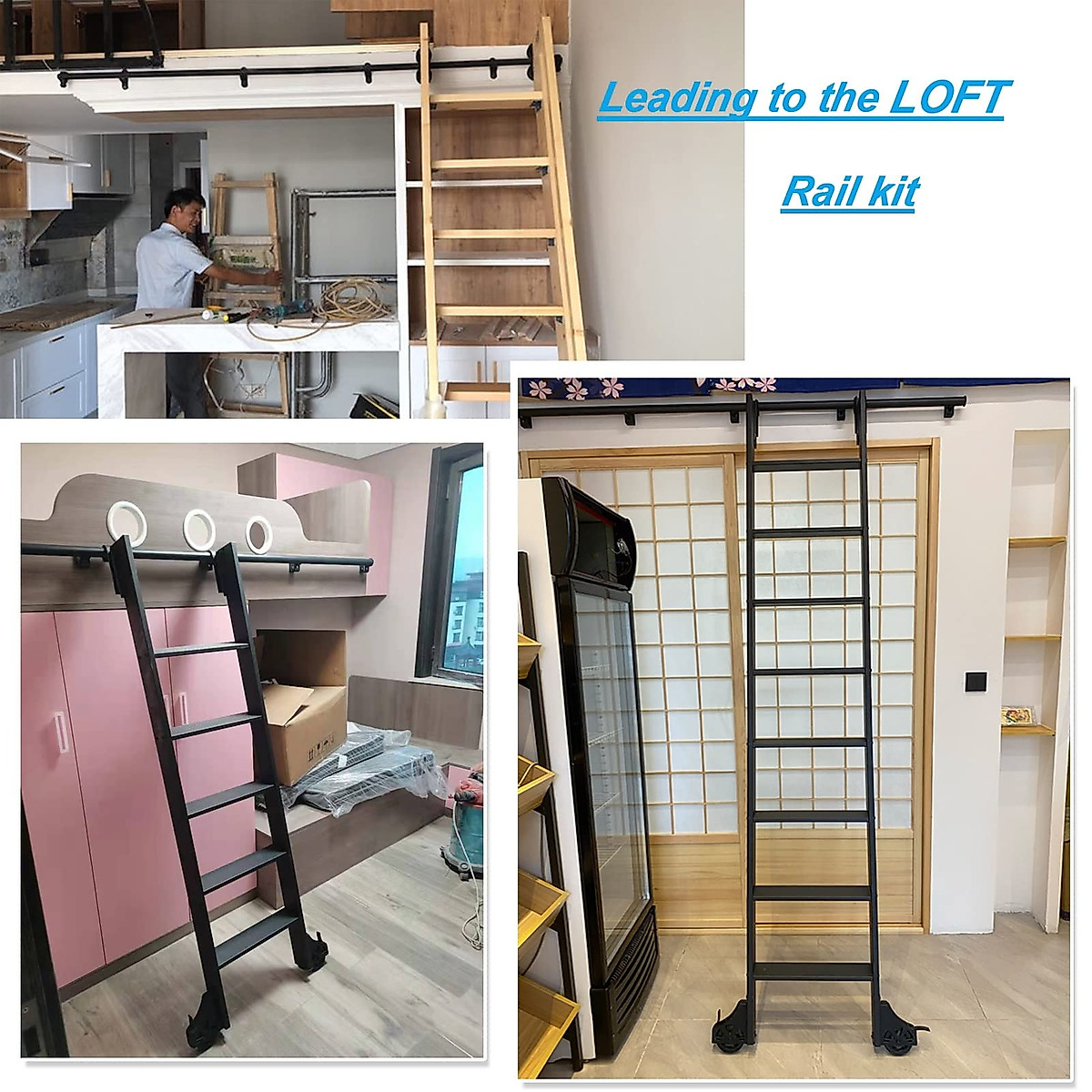 Sliding Barn Door Hardware Kit (No Ladder), Rolling Ladder Hardware Library Sliding Ladder Hardware Kit, Round Tube Mobile Ladder Tracks with Floor Roller Wheels (Size : 3.3ft/100cm Track Kit)
