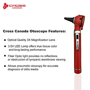 Cross Canada 11-082 Physician Fiber Optic LED Pocket Otoscope Diagnostic Set - Red