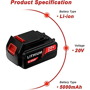 2 Pack 6.0Ah Battery Replacement for 20V Battery Max Lithium Ion Battery