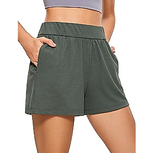 CRZ YOGA Comfy Ribbed Sweat Shorts for Women High Waisted Tencel Casual Lounge Jersey Shorts with Pockets Grey Sage Medium