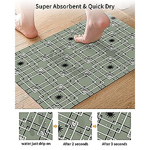 Geometry Bath Mat for Tub,Non Slip Bathroom Floor Runner Rug Quick Dry & Absorbent Diatomaceous Earth Shower Sink Kitchen Living Room Washable Doormat,Modern Boho Polka Dot Minimalist Flowers 16"x24"