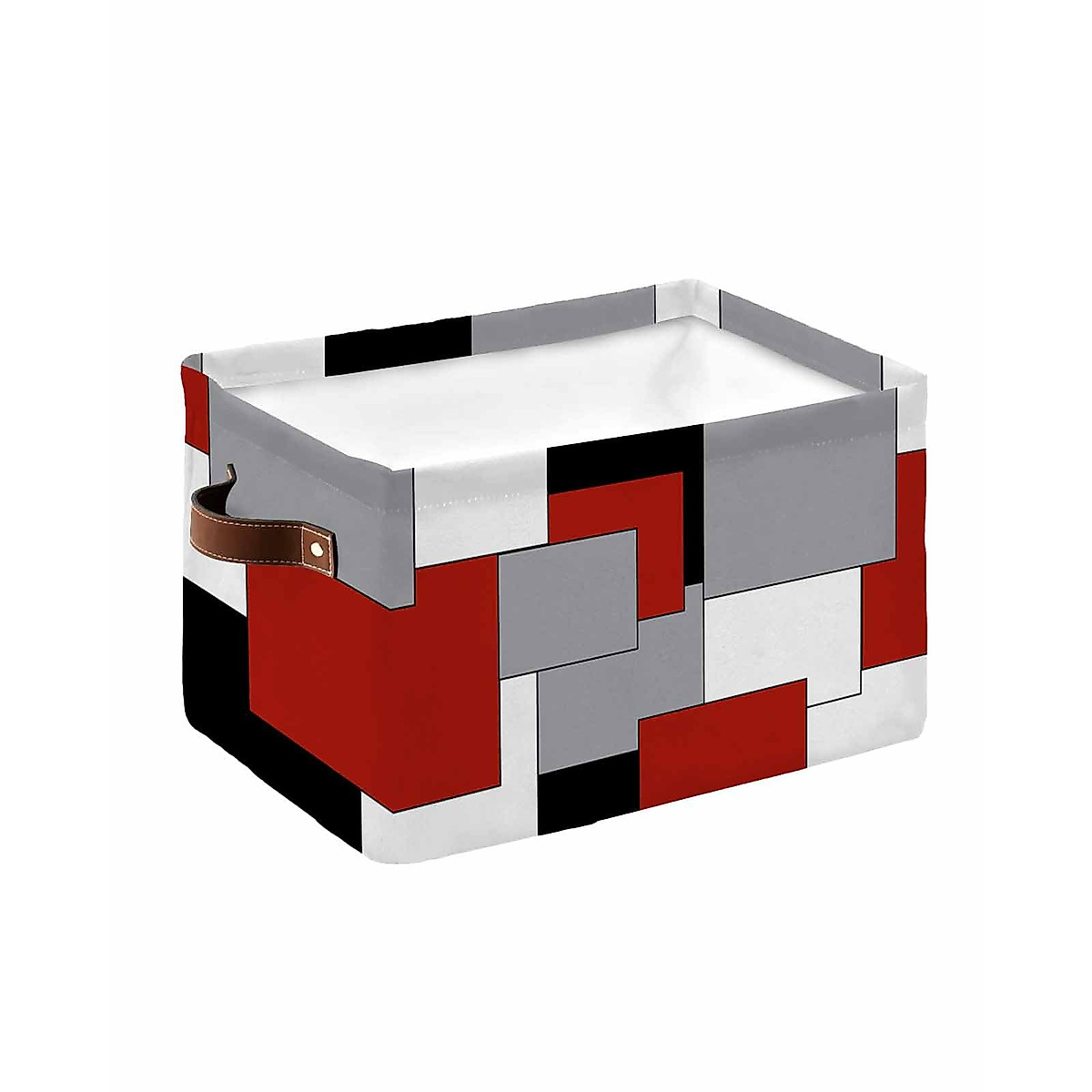 Abstract Storage Basket Large Foldable Storage Bins with Handles Geometric Mid Century Red Nordic Waterproof Fabric Laundry Baskets for Organizing Shelves Closet Toy Gifts Bedroom Home Decor