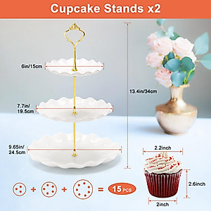 Coitak 5 Pieces Cupcake Stand Set, 2 Pieces 3 Tier Cupcake Stands with 3 Pieces Appetizer Trays, Dessert Tower Tray for Tea Party, Baby Shower and Wedding