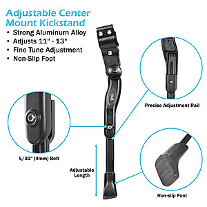 Lumintrail Rear Mount Bike Kickstand - Bike Kick Stands for Adult Mountain, Cruiser and Road Bicycle - Quick Adjust Height Kickstand Fits Most 24, 26, 27.5, 29 Inch Bike