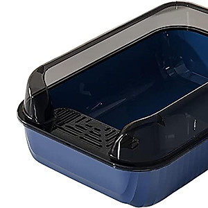 ＡＷＨＡＯ Cat Litter Box,Cat Toilet, Stain Resistant Anti Splash Semi Enclosed Sturdy Scatter Shield Cat Bedpan Large Kitty Litter Pan Open Top Cat, Blue