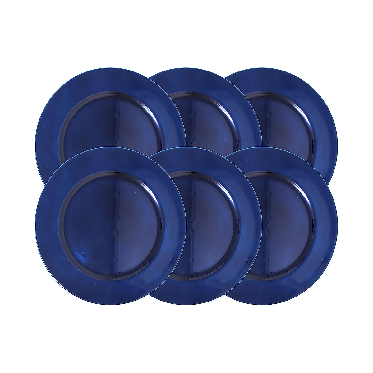 Ms Lovely Metallic Foil Charger Plates - Set of 6 - Made of Thick Plastic - Dark Blue