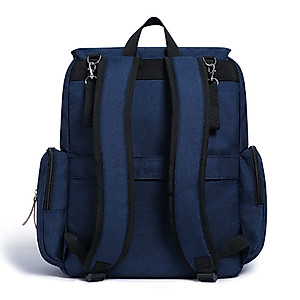 Land diaper bag multi-function waterproof travel backpack nappy bags insulated compartment pockets wipes pocket (navy blue)